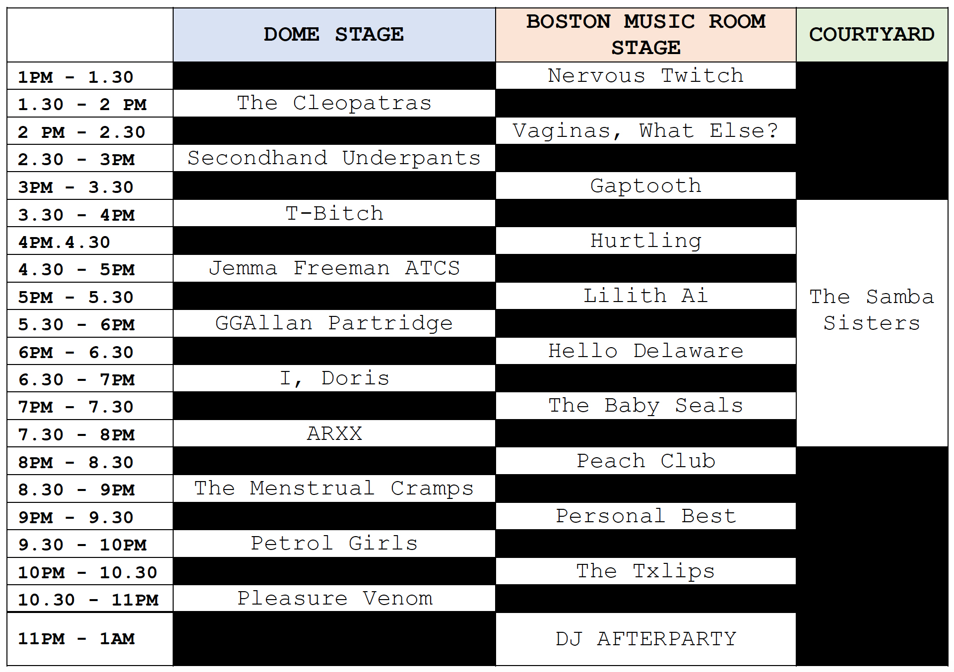 running order and timings – LOUD WOMEN